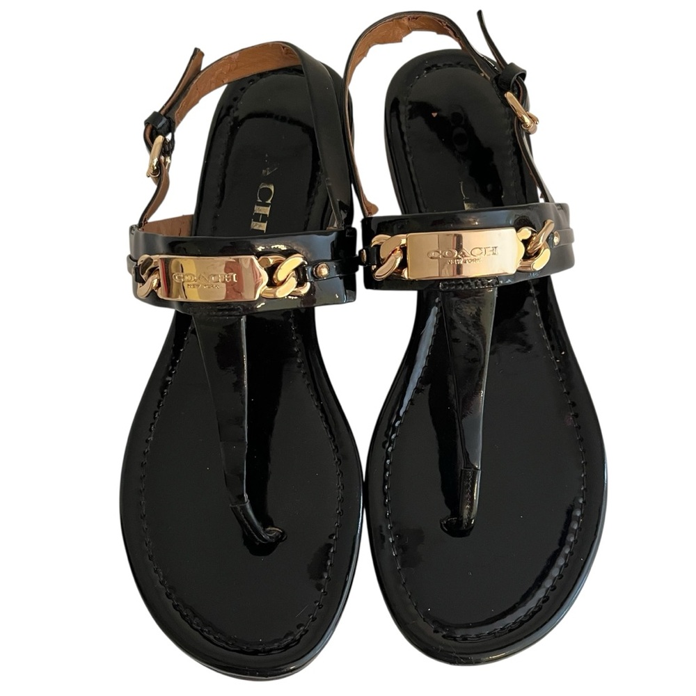 Coach "Caterine" Black Patent Leather Thong Sandals W… - Gem